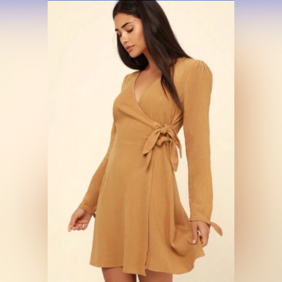 Le Lis | Dresses | Lulus Le Lis Wrap Dress With Ties At Waist Cameltan ...
